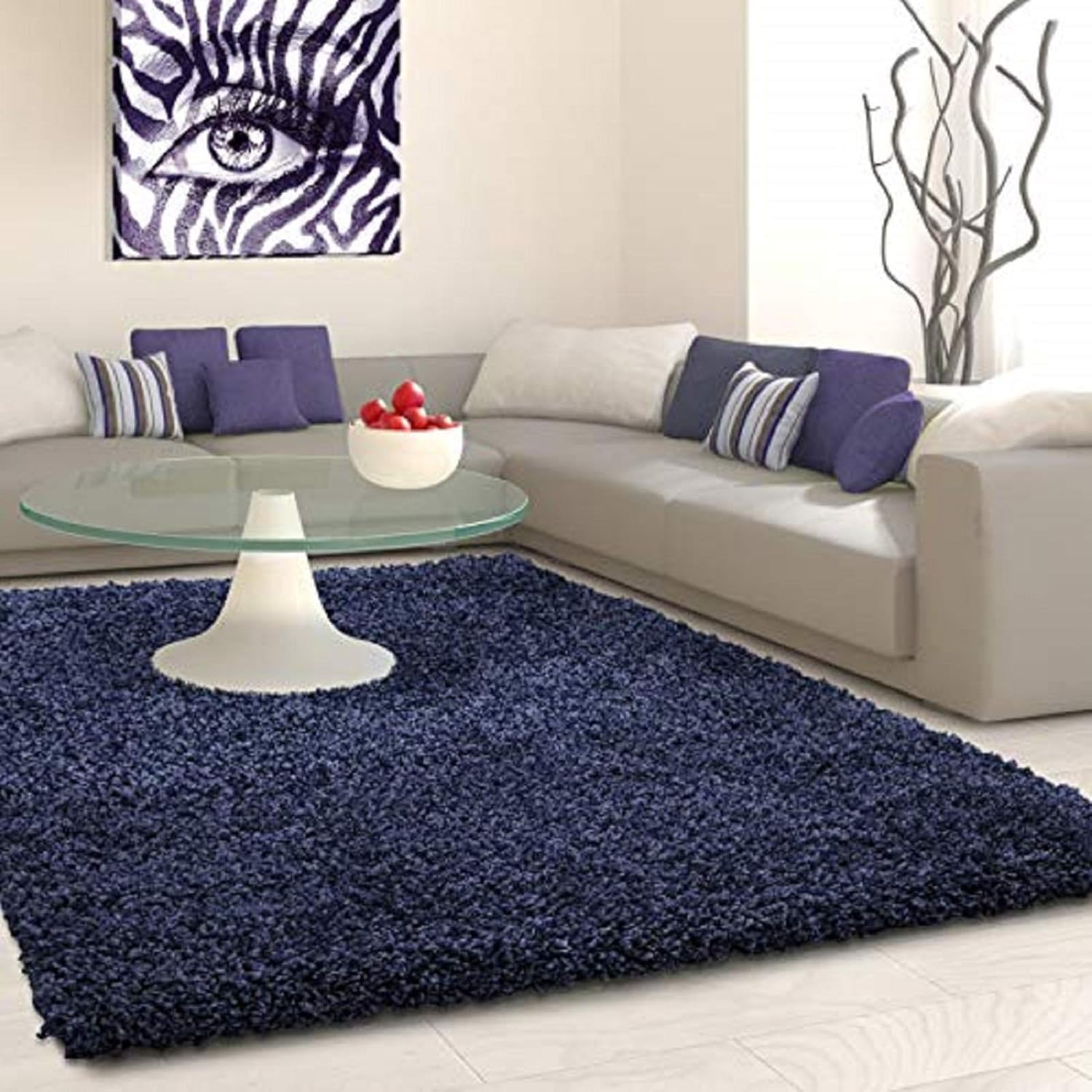 FlickBuyz Soft Touch Shaggy Navy Blue Thick Luxurious Soft 5cm Dense ...