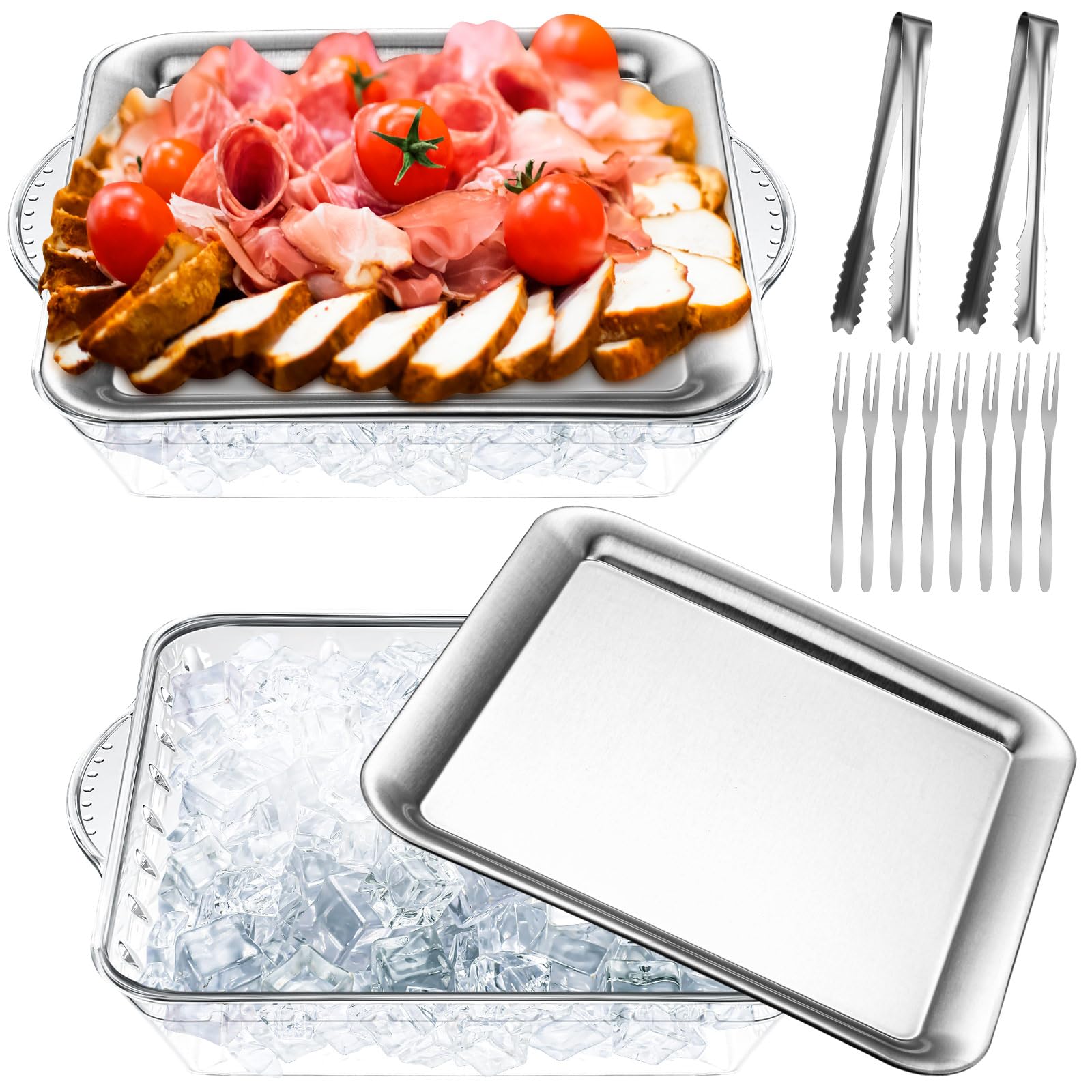 Baderke 9" Chilled Serving Tray for Parties with Compartments Ice ...