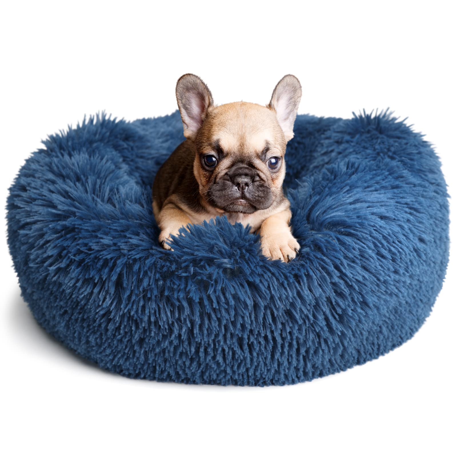 Small Dog Bed for Calming Dog 19 inches Navy Blue Puppy Bed for Extra ...