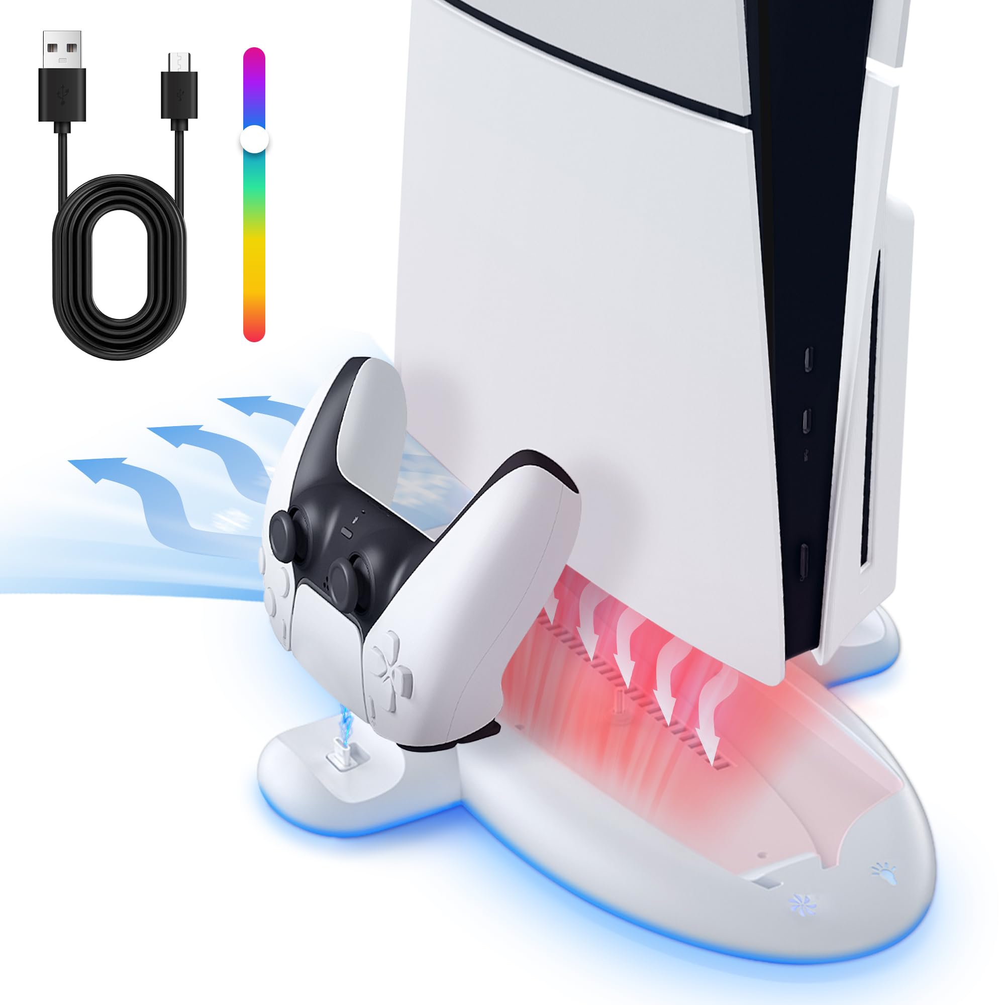 PS5 Slim Stand and Cooling Station with RGB LED Lighting and PS5 Slim ...