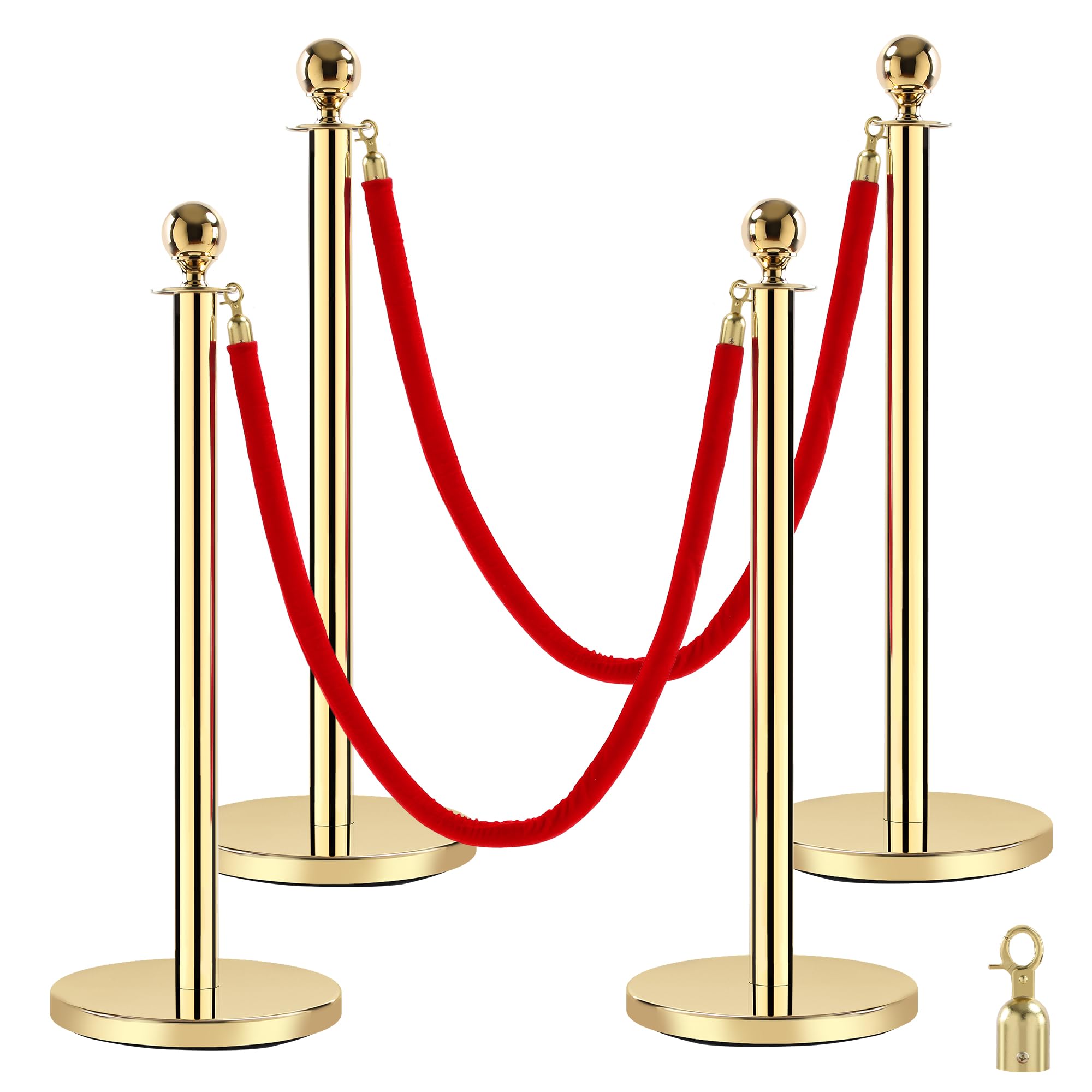 Rengue Red Carpet Ropes and Poles,5 ft/1.5 m Velvet Red Ropes,4pcs ...