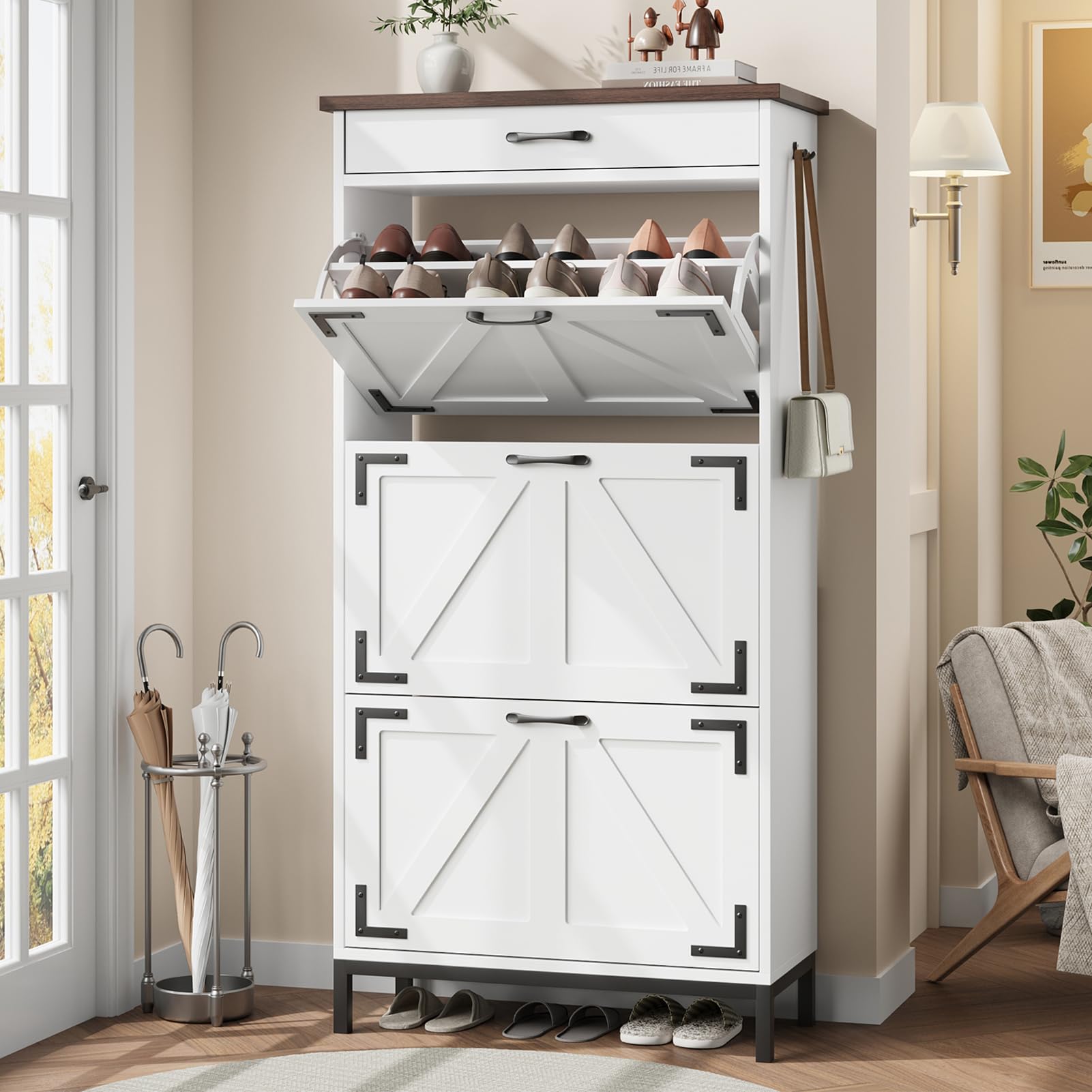 Shoe Cabinet Storage for Entryway Hidden Shoes Storage Cabinet with 3 ...