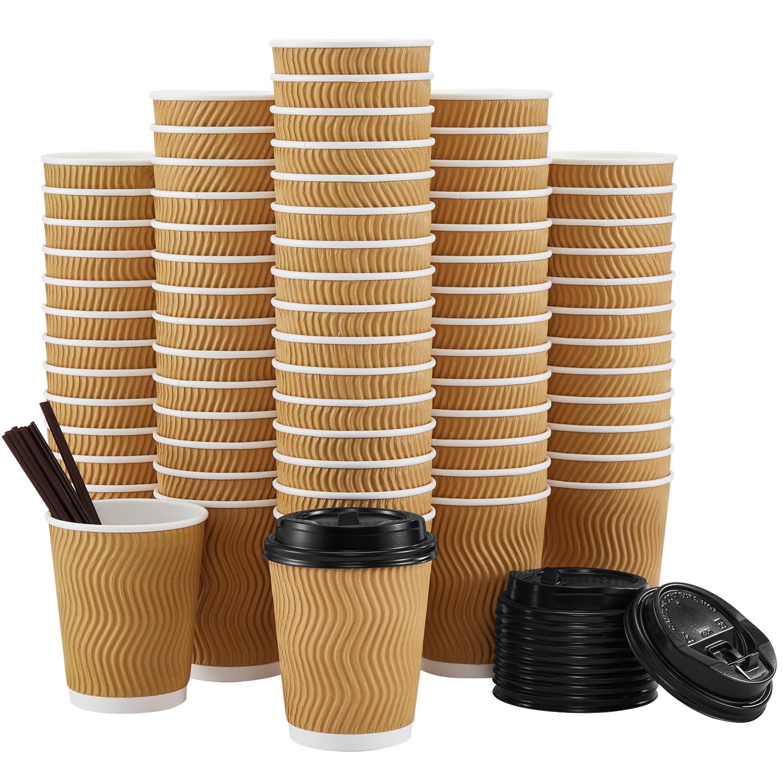 SIUQ 90 Pack - 8 oz Disposable Coffee Cups with Lids and Straws,To go ...