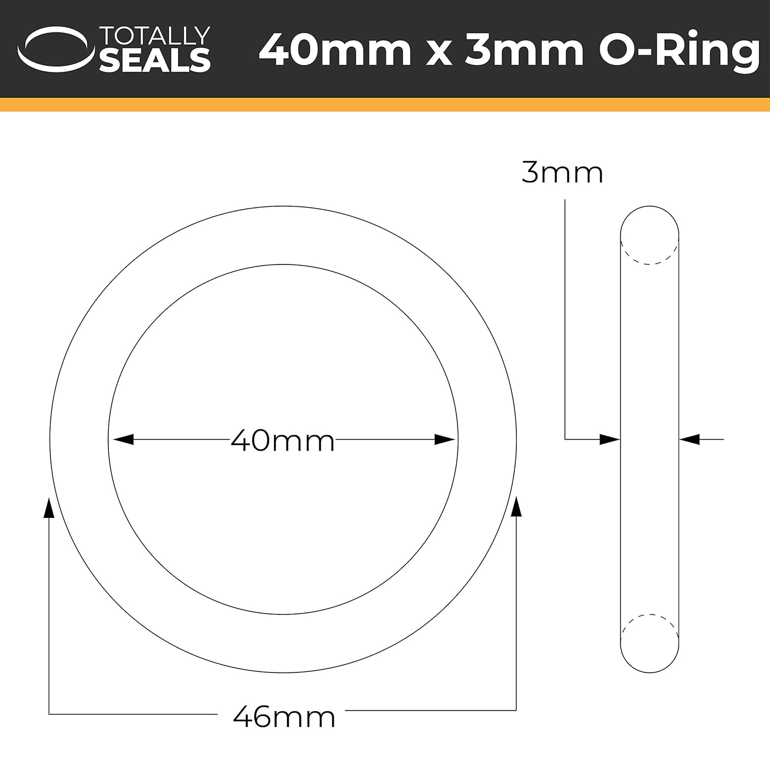 Totally Seals® 40mm x 3mm (46mm OD) Black Nitrile (NBR) Rubber Metric O ...