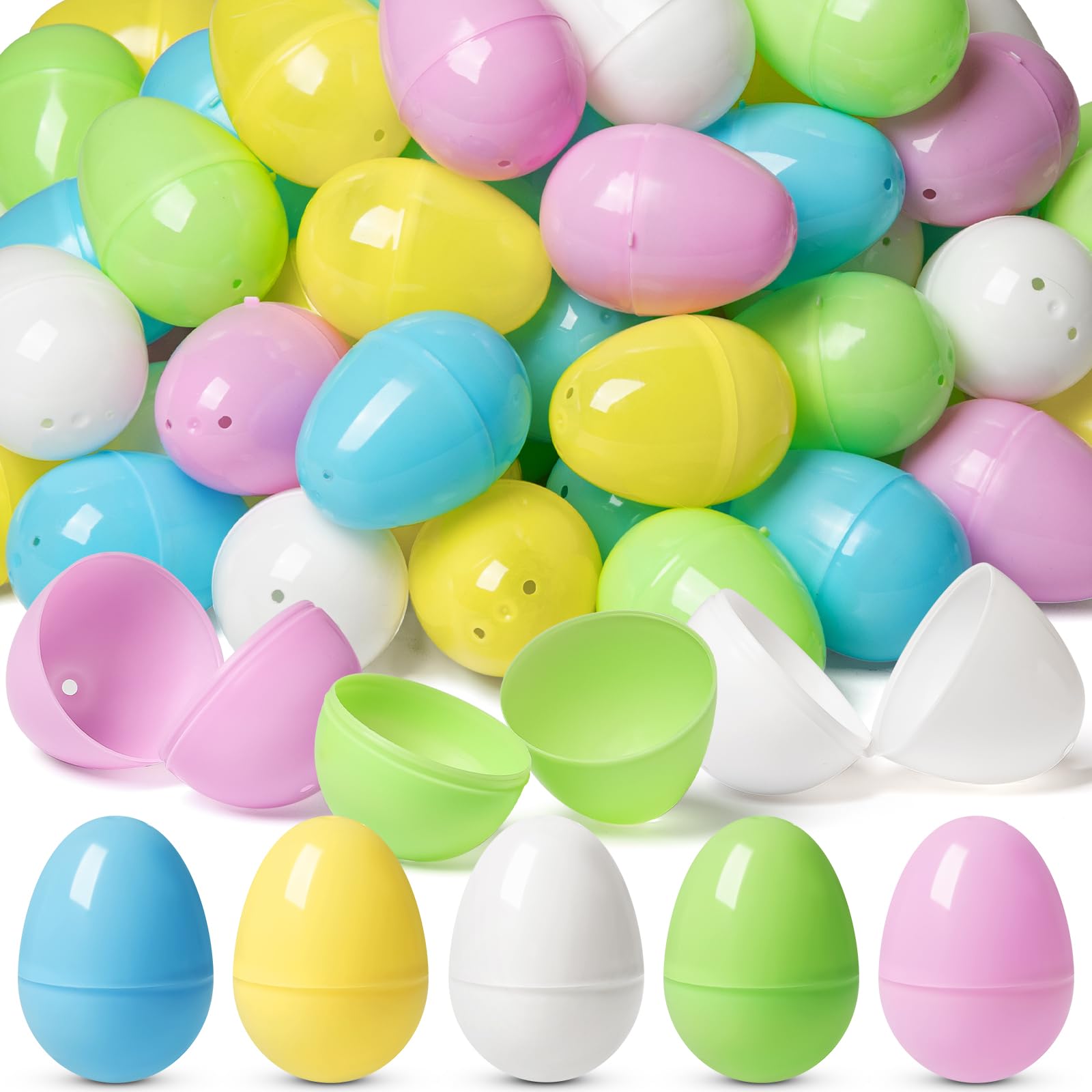 V-Opitos 50 PCS Plastic Easter Eggs, 2.4'' Bulk Empty Easter Eggs in 5 Colors, Hinged Fillable ...