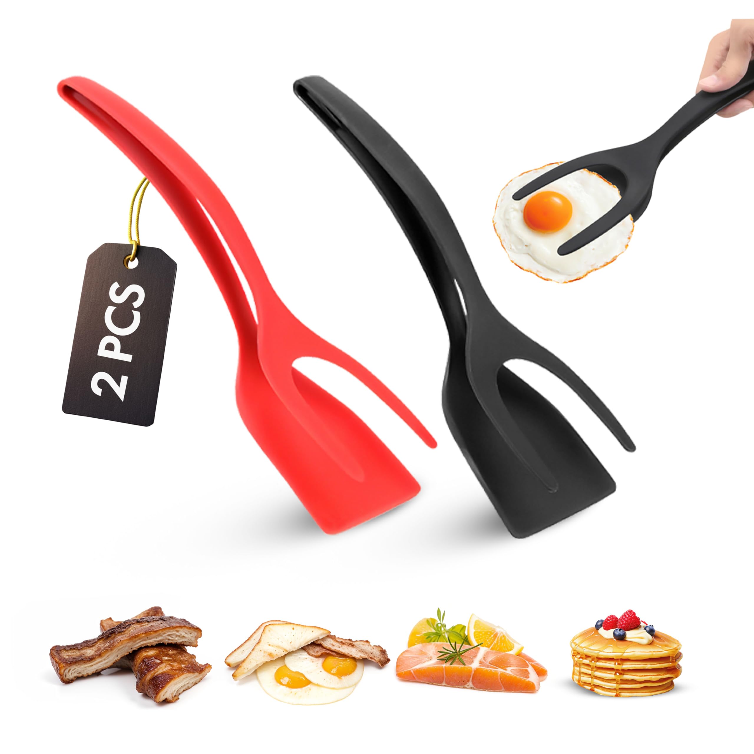 ZONZEST Egg Flipper Spatula Tongs (Set of 2) – Non-Stick 2-in-1 Grip ...
