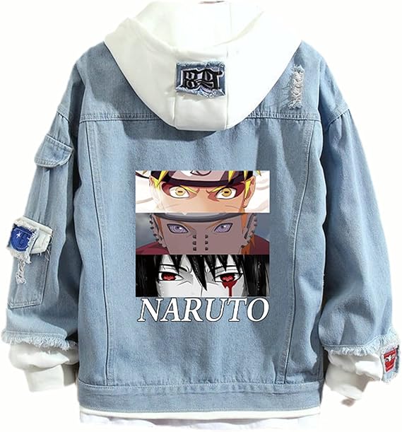 Denim Jacket Graphic NARUTO Slim Denim Jacket with Holes Hoodie Cosplay ...