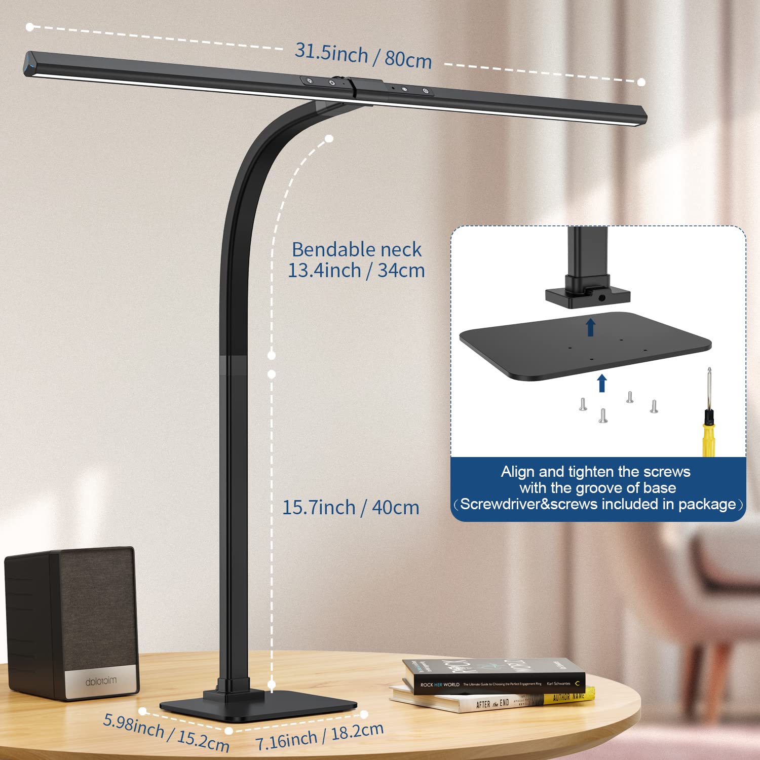 Mua Desk Lamp, 24W Brightest LED Desk Lamp For Home Office, 31.5" Wide ...
