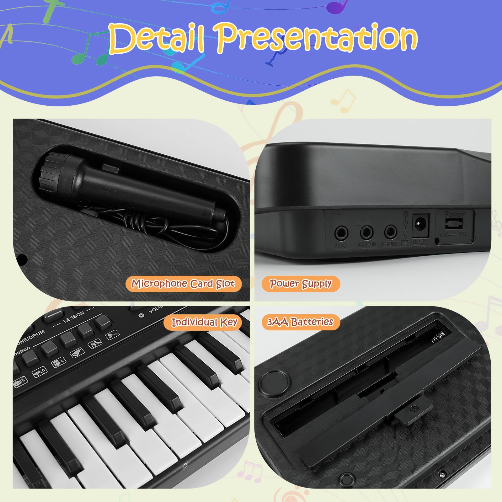 61 Key Piano Keyboard, Beginner Electronic Keyboard For Kids With Teaching Mode, 6 Demo Songs ...