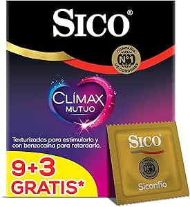 Sico Condones De Látex Texturizados Con Benzocaína, Sico Mutual Clímax, Cartera Con 9 Piezas + 3 ...