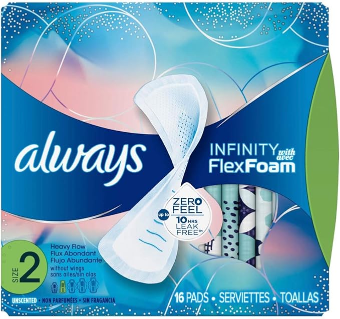 Always Pads Size 2 Infinity With Flex Foam 14 Count Heavy Flow (2 Pack ...