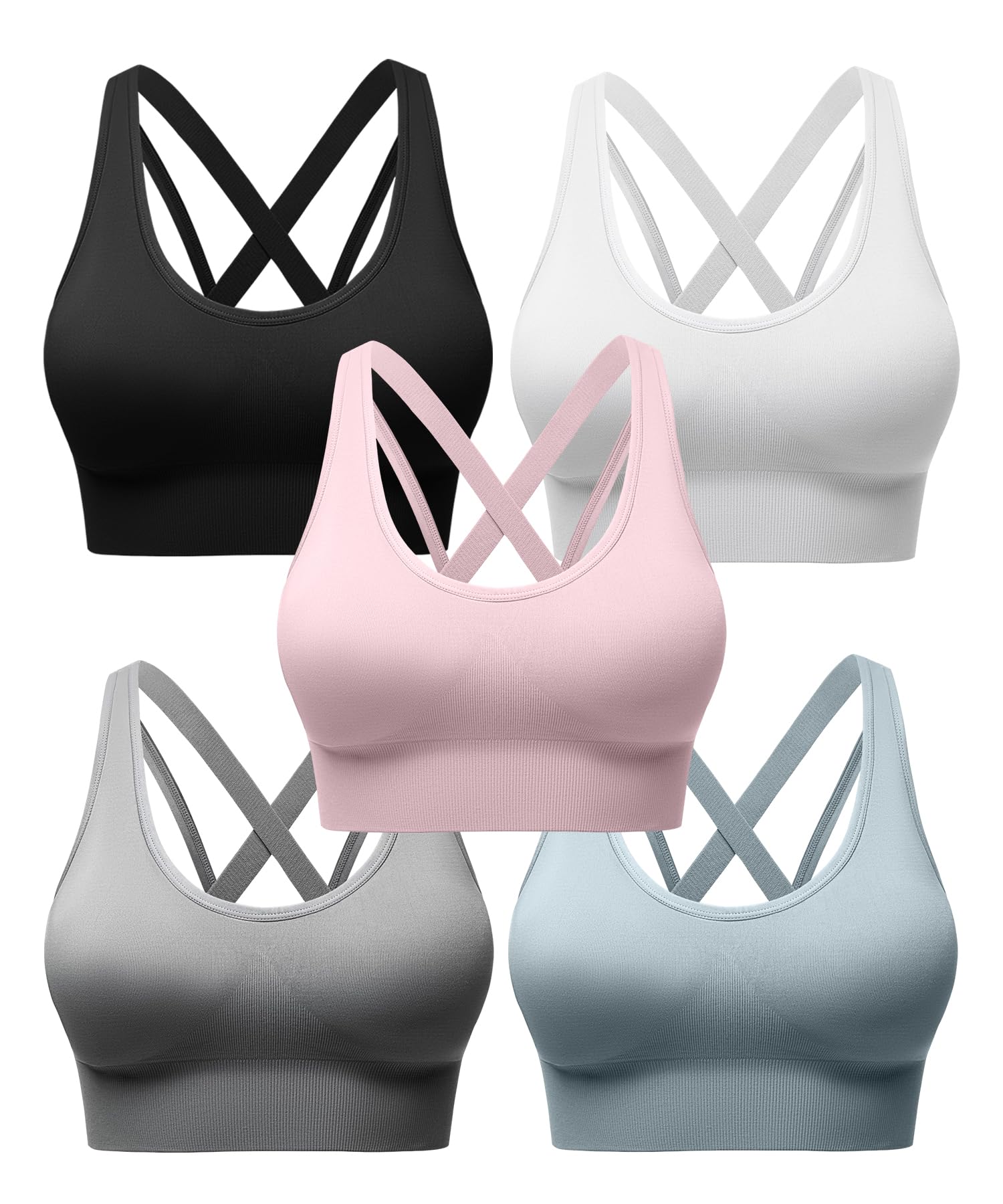 Strappy Sports Bras for Women 3 Pack, Scoop Neck High Support Workout ...