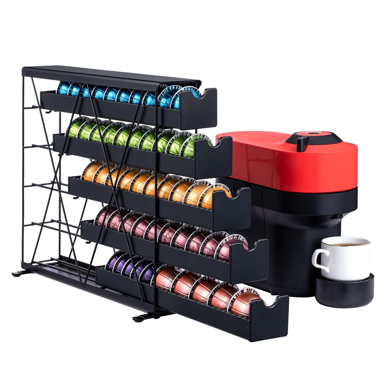 ZCDCP Black Metal 5 Tier Coffee Pod Holder, Nespresso Coffee Pod Holder ...