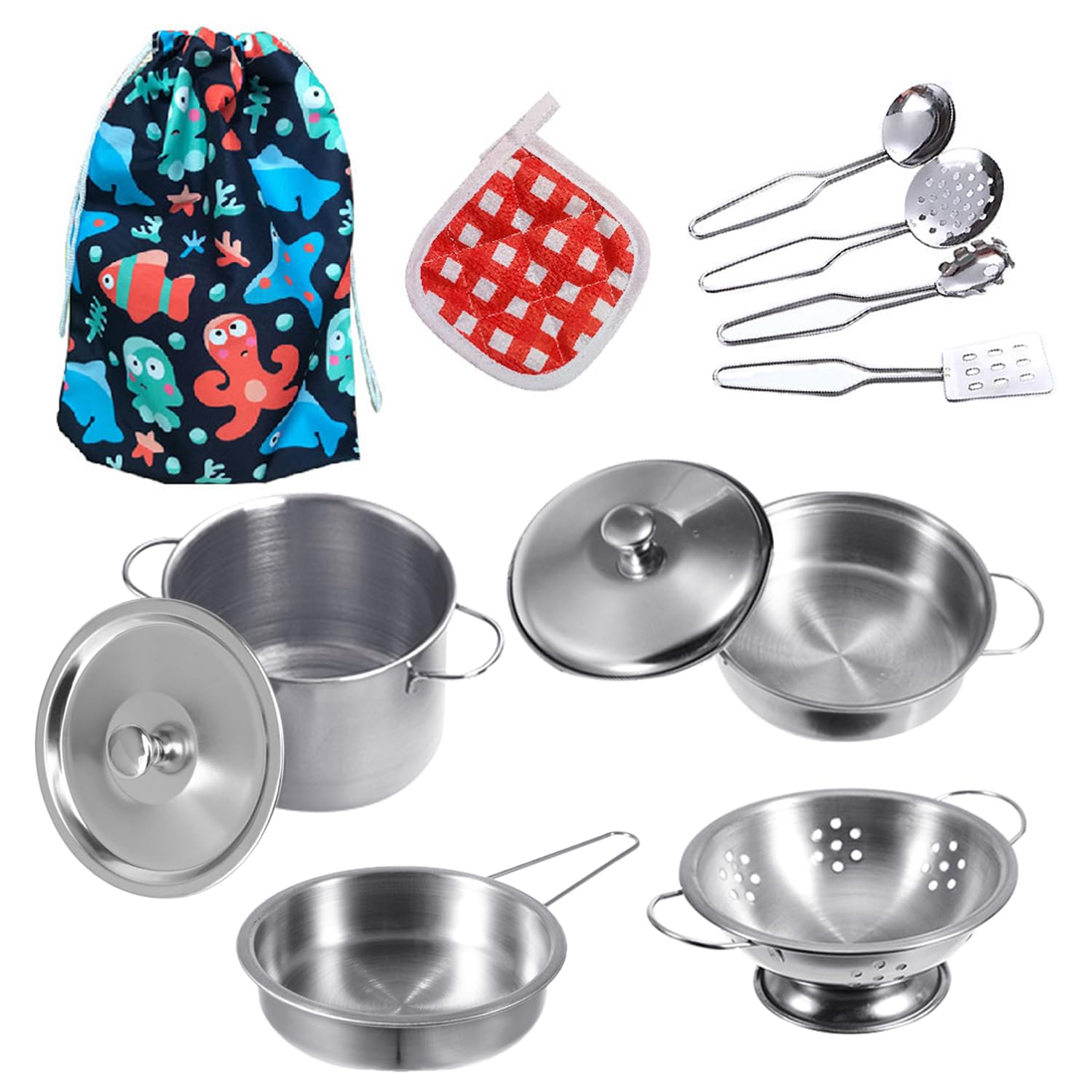 Tiny Cookware Utensils Pretend Play Kitchen Toys Stainless Steel ...