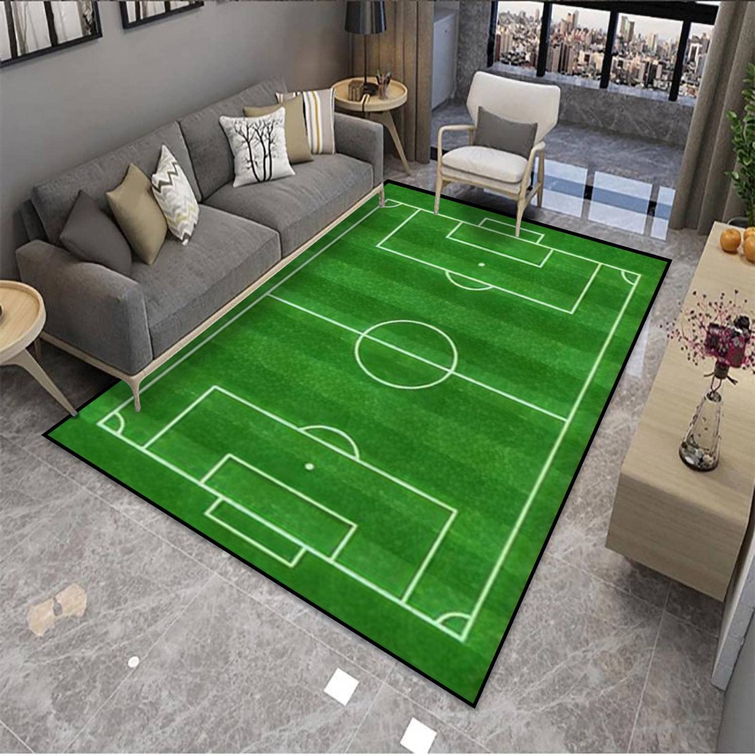 CAWIADFWJO Area Rug Soccer Field Football Stadium Green Grass Painted ...
