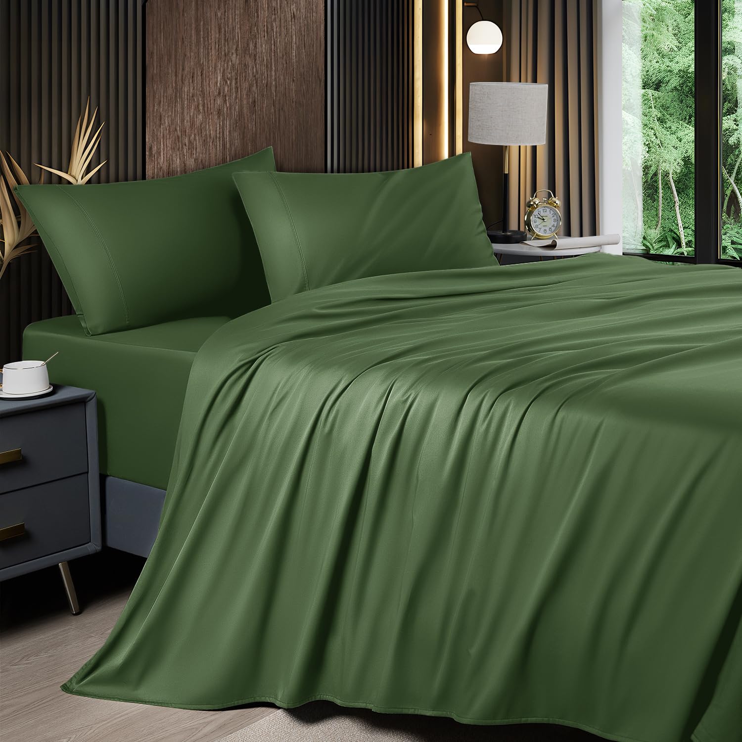 Shilucheng 4 Piece Queen Sheet Sets, Cooling Sheets, Blend Rayon ...