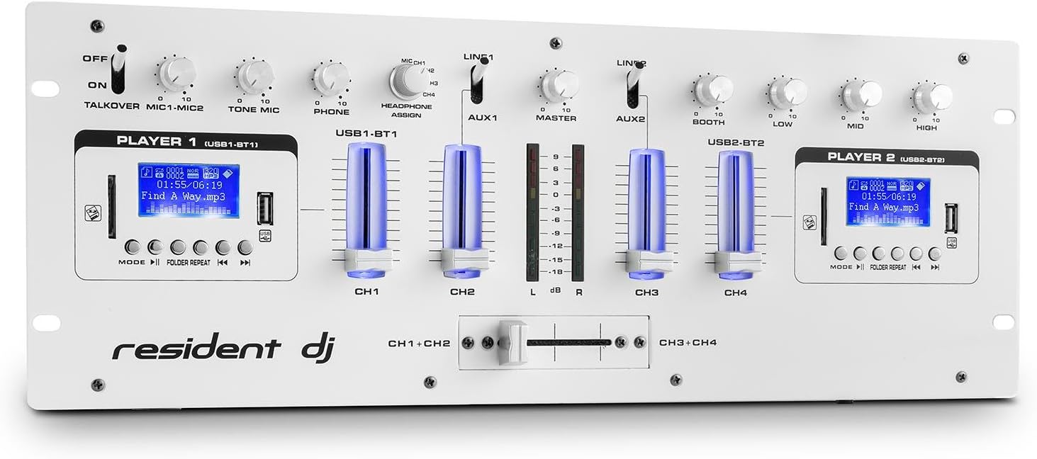 resident DJ DJ405USB 4-Channel DJ Mixer 2 x Bluetooth USB SD AUX ...