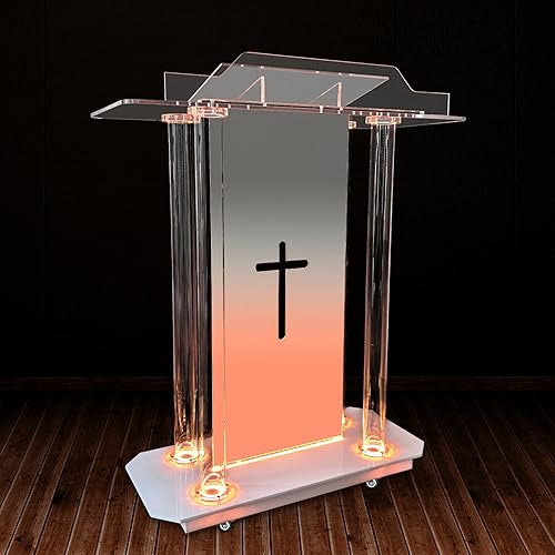 Church Pulpit with Hollow Cross Design,Led Acrylic Church Podium with ...