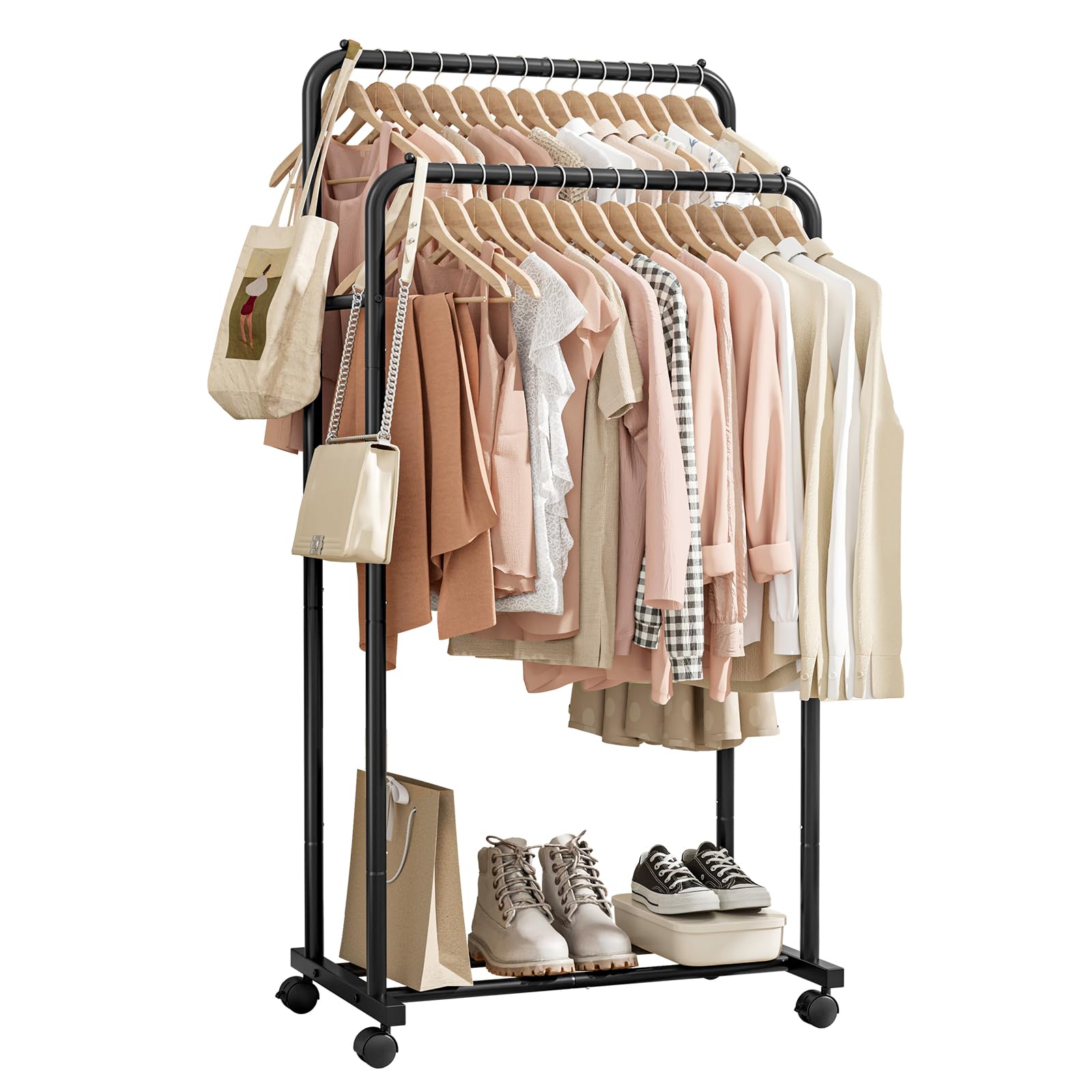 Sakugi Clothes Rack - Clothing Rack with Wheels, Multi-Functional ...