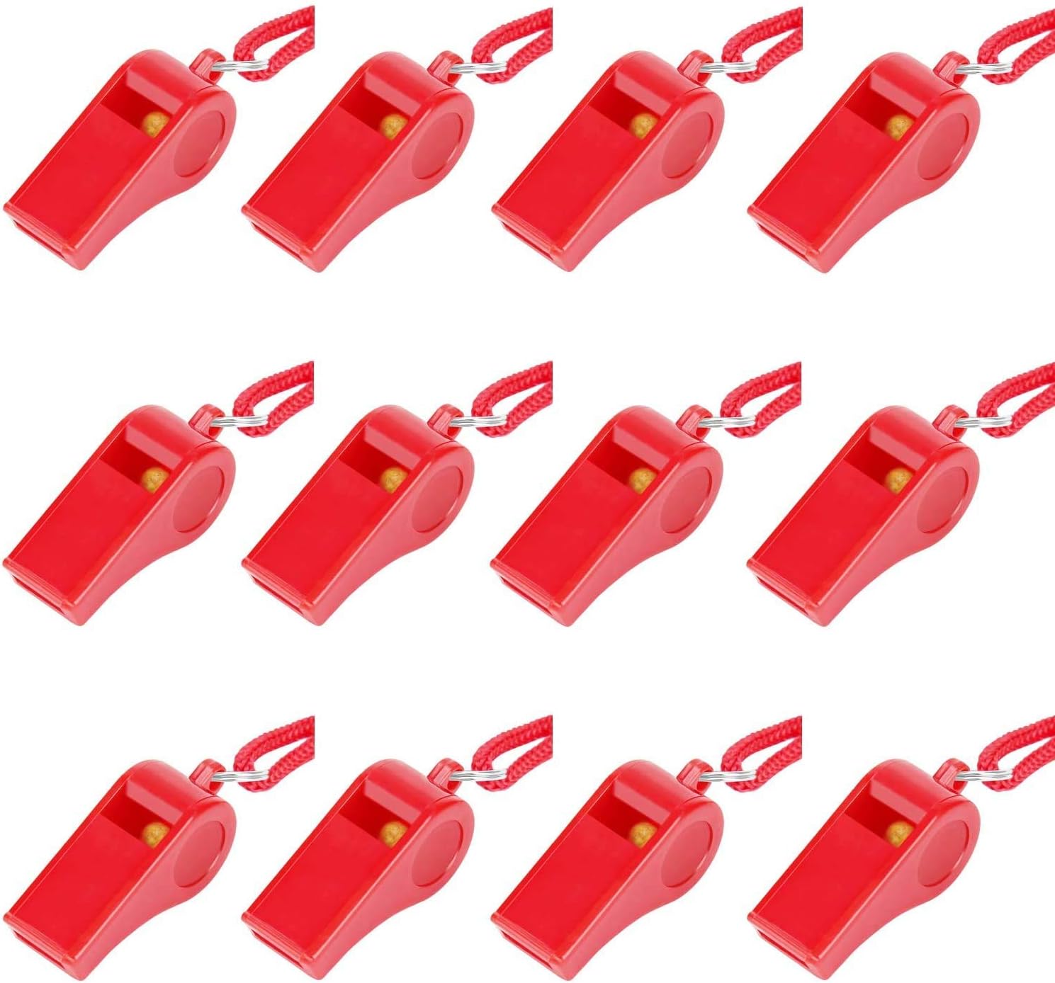 Fya 12PCS Red Emergency Whistle with Lanyard, Super Loud Plastic ...