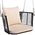 Amazon.com : Tangkula Outdoor Metal Porch Swing, Single Person Hanging Seat w/Woven Rattan ...