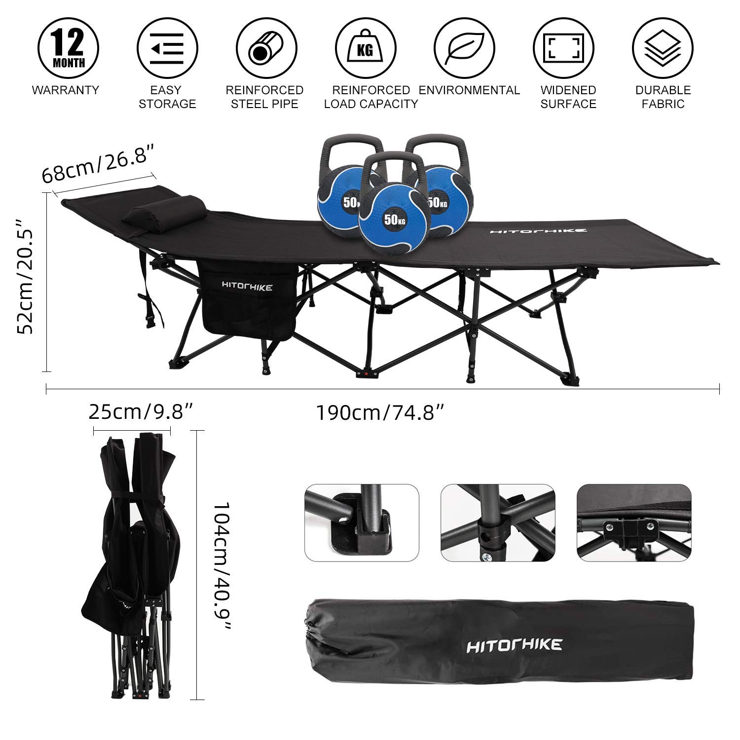 HITORHIKE Camping Cot with Cot Pad Compact Folding Cot Bed for Outdoor ...