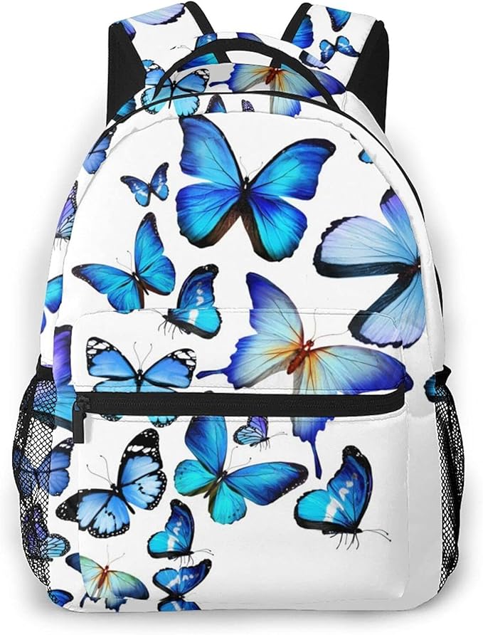 Blue Butterfly Print Casual Backpacktravel Backpack Multipurpose Laptop ...