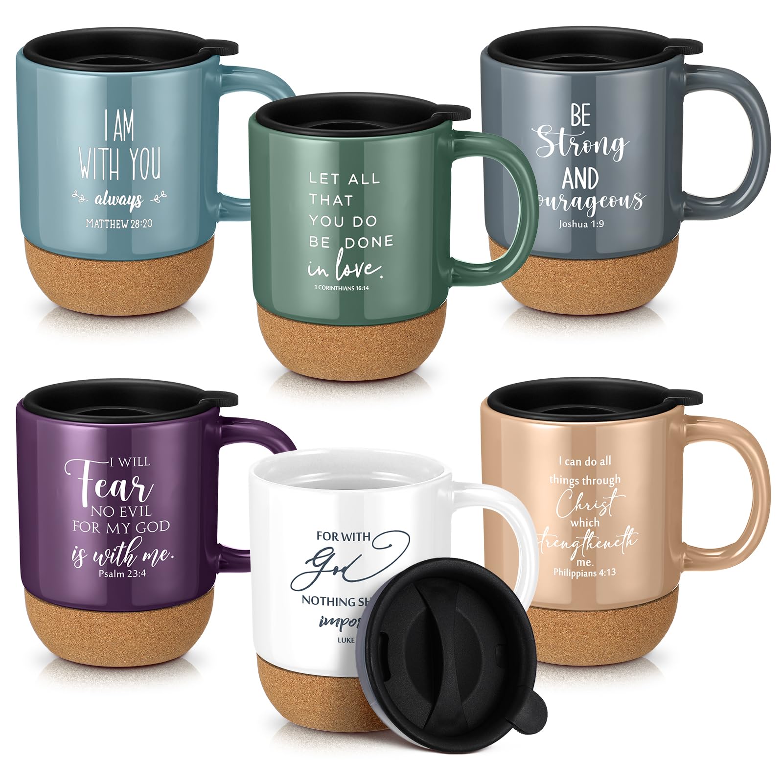FillTouch 6 Pcs Christian Gifts Mug Bulk 15 oz Religious Cups Cork ...