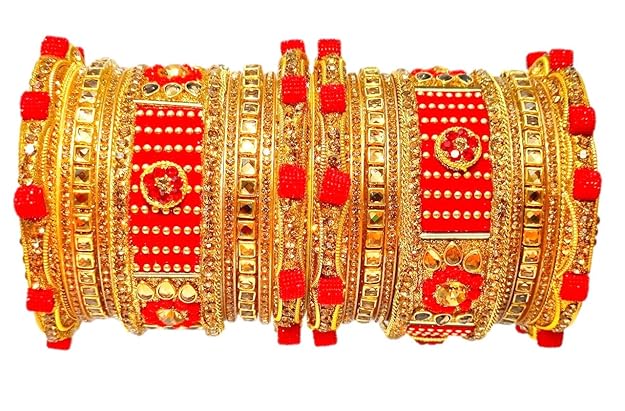 Buy ANSHI CREATIONS MUZAFFARPUR FAMOUS LAH LAHTHI BANGLE SET (Pack of ...