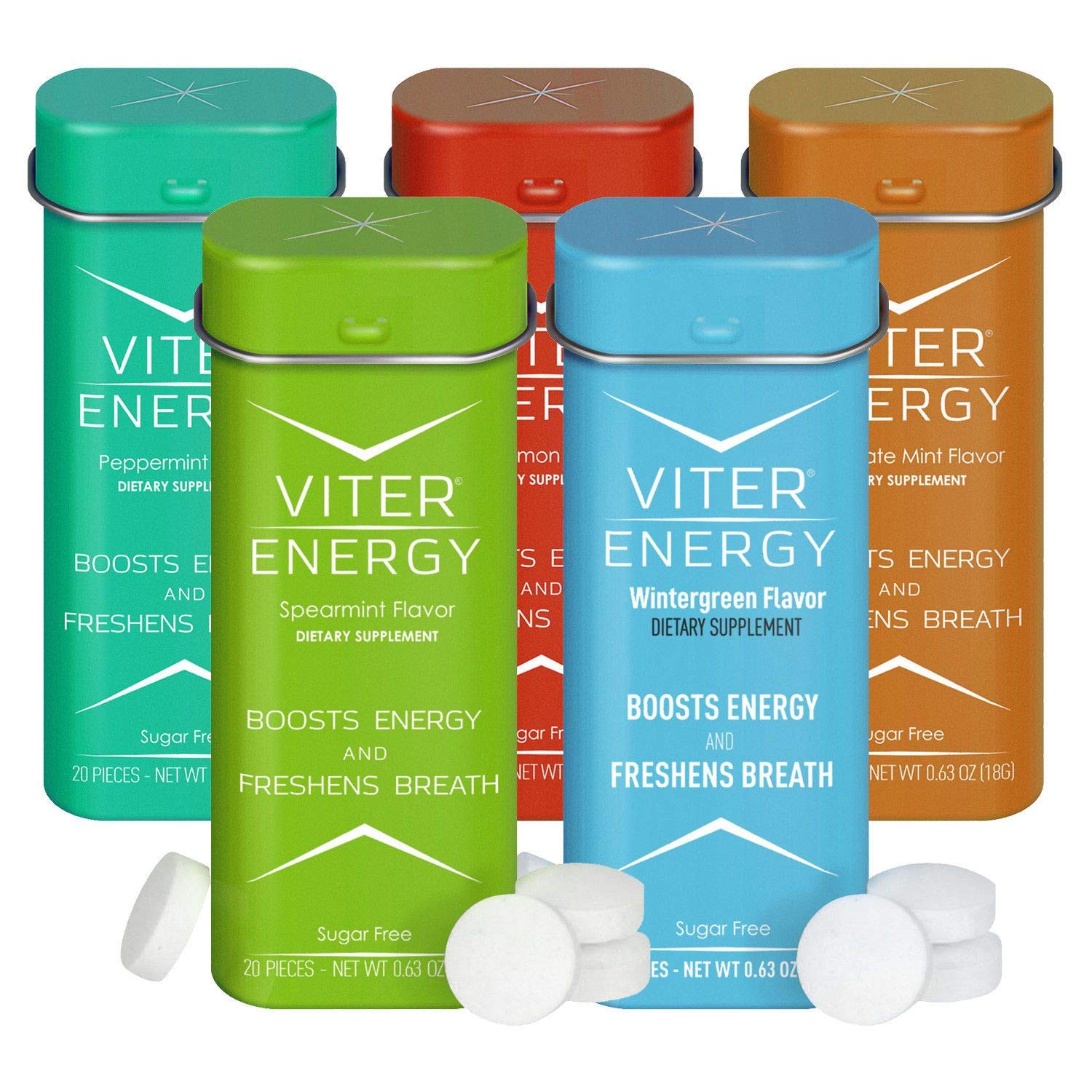 Viter Energy Caffeinated Mints - 5 Flavor Variety Pack. 40mg Caffeine ...