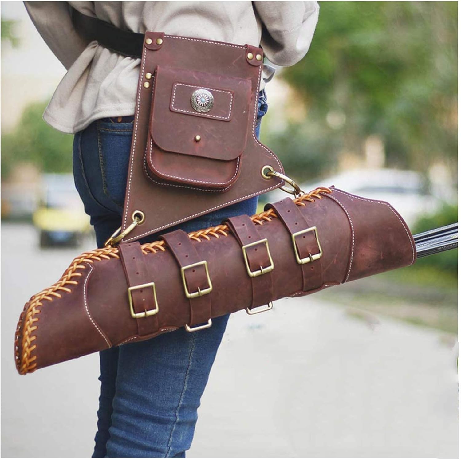 Amazon.com : LUCKFY Traditional Genuine Leather Handmade Quiver Back ...