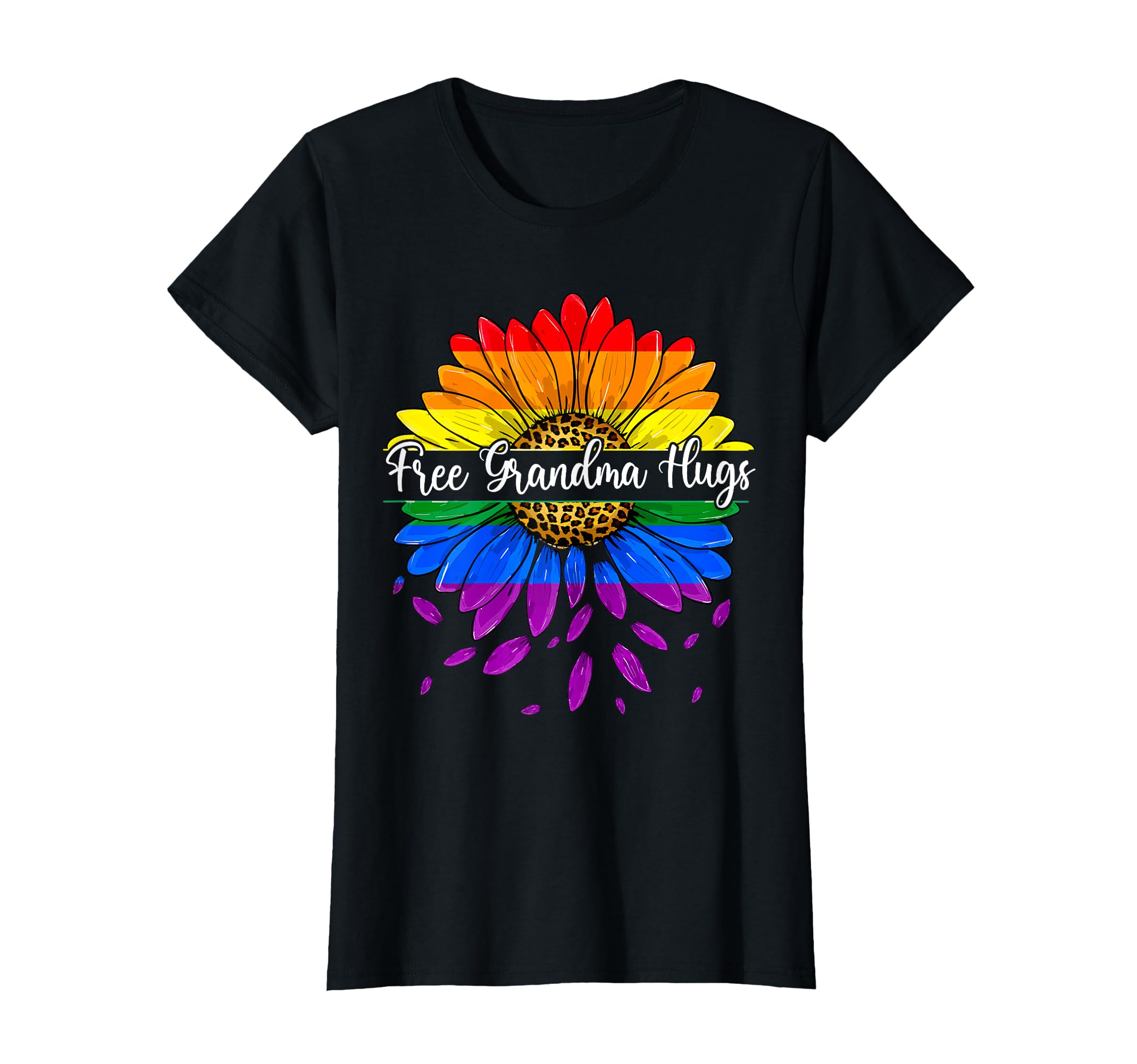 Womens Free Grandma Hugs Gay Pride LGBT Rainbow Daisy Flower Hippie T ...