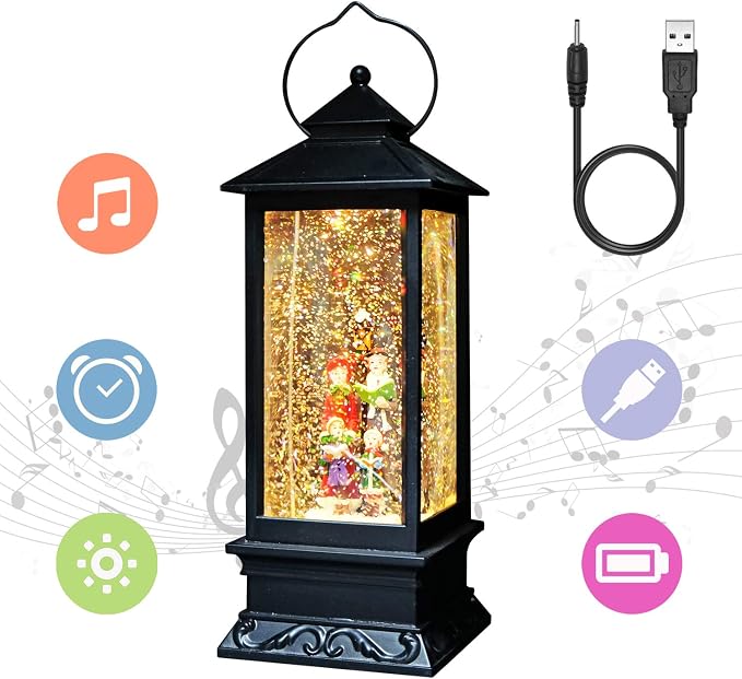 Amazon.com: Eldnacele Christmas Musical Snow Globe Lantern Plug in ...