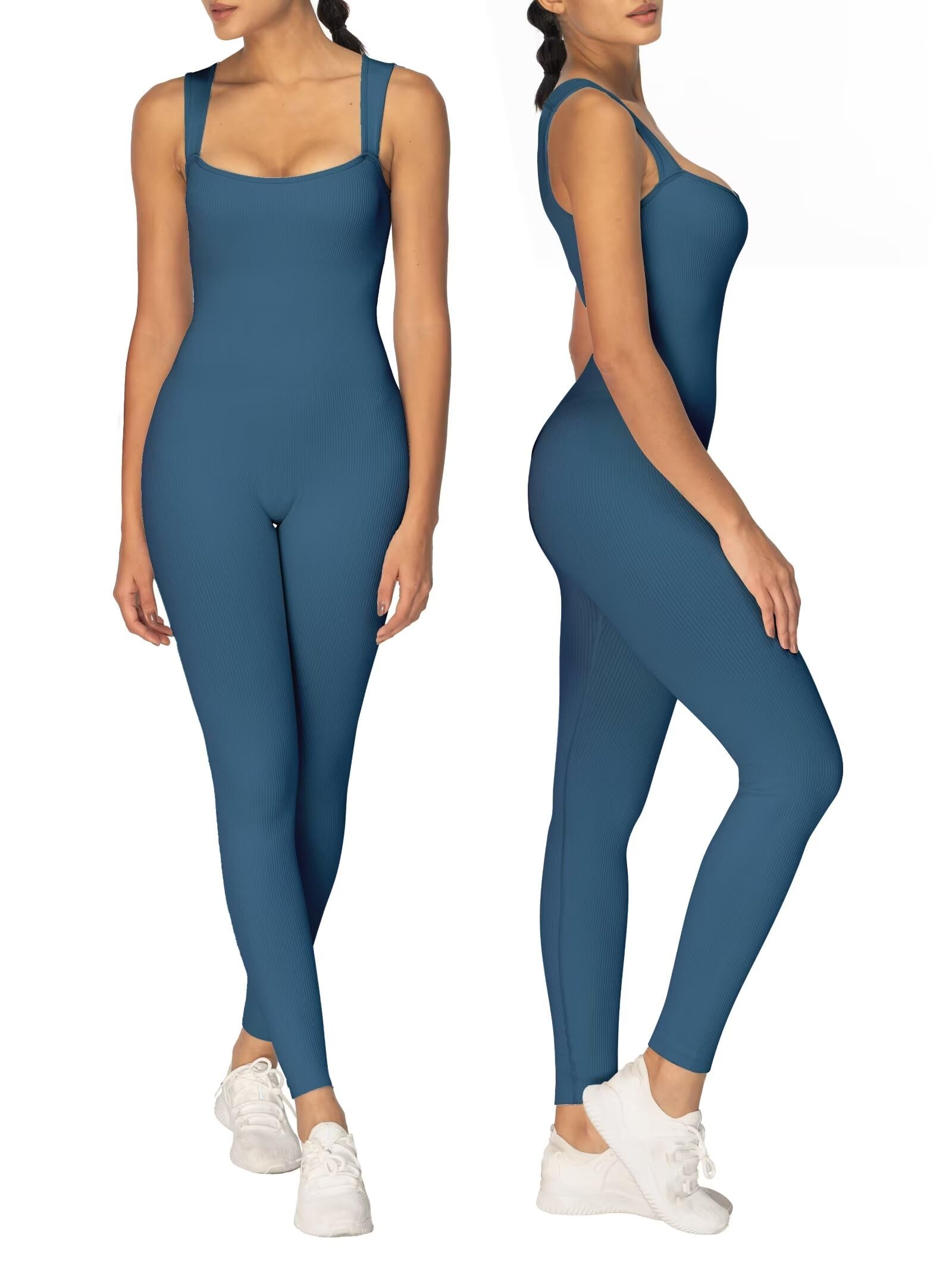 Sunzel Ribbed Yoga Jumpsuits for Women Sexy Seamless Square Neck Tummy ...