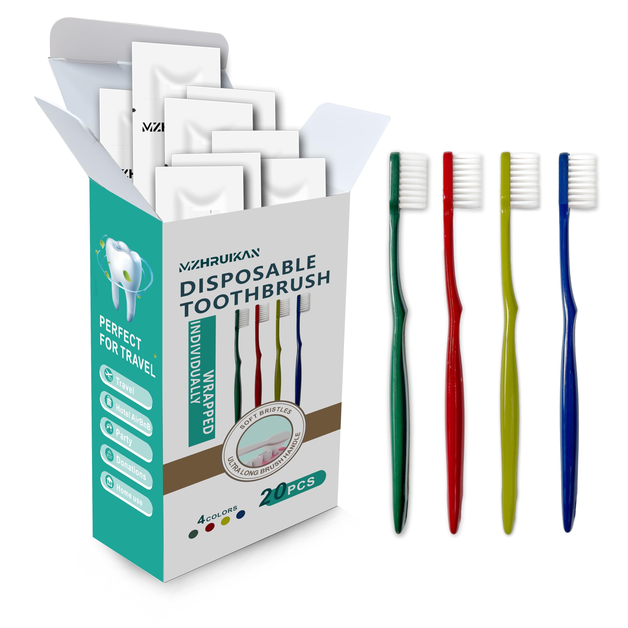 MZHRUIKAN 20 PCS Disposable Toothbrushes, Bulk Individually Wrapped ...