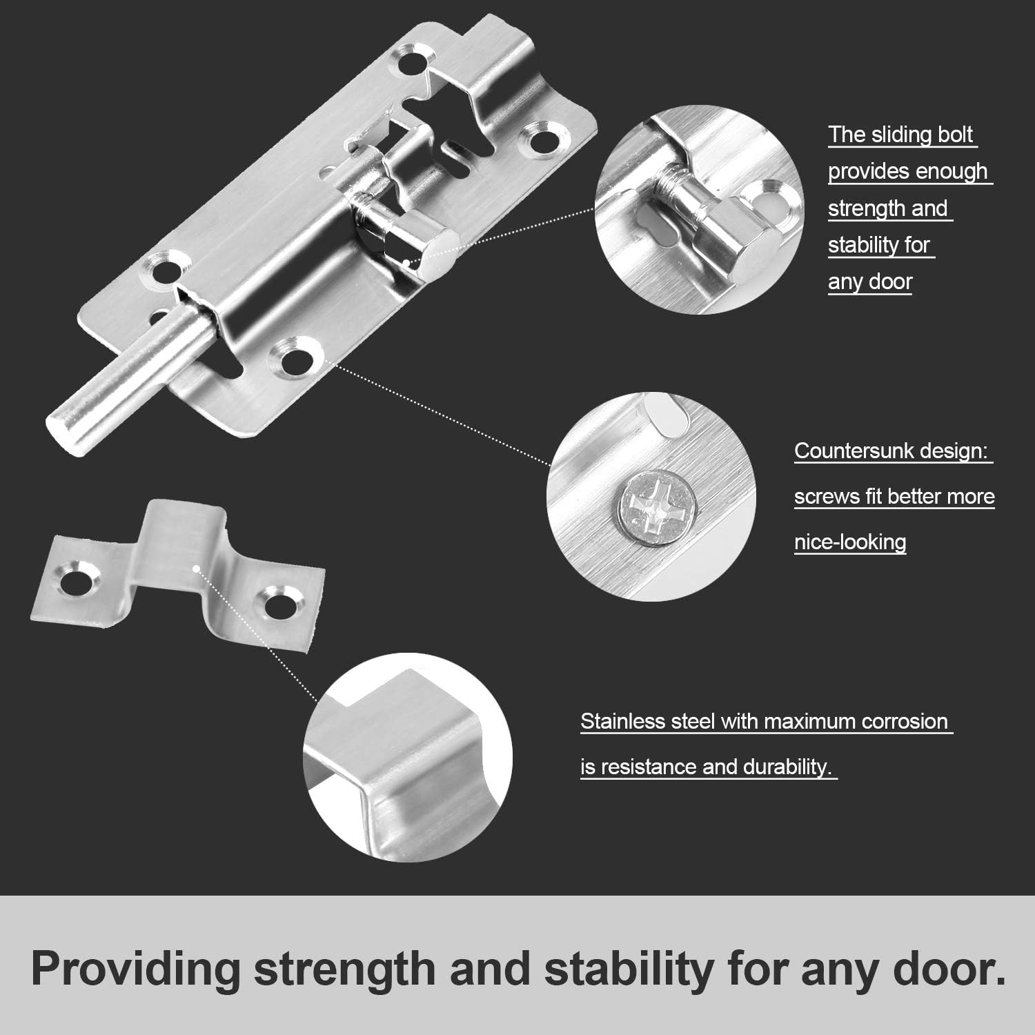 JUYOO Door Bolt Lock Sliding Latch Lock with Screws 3 Inch Stainless ...