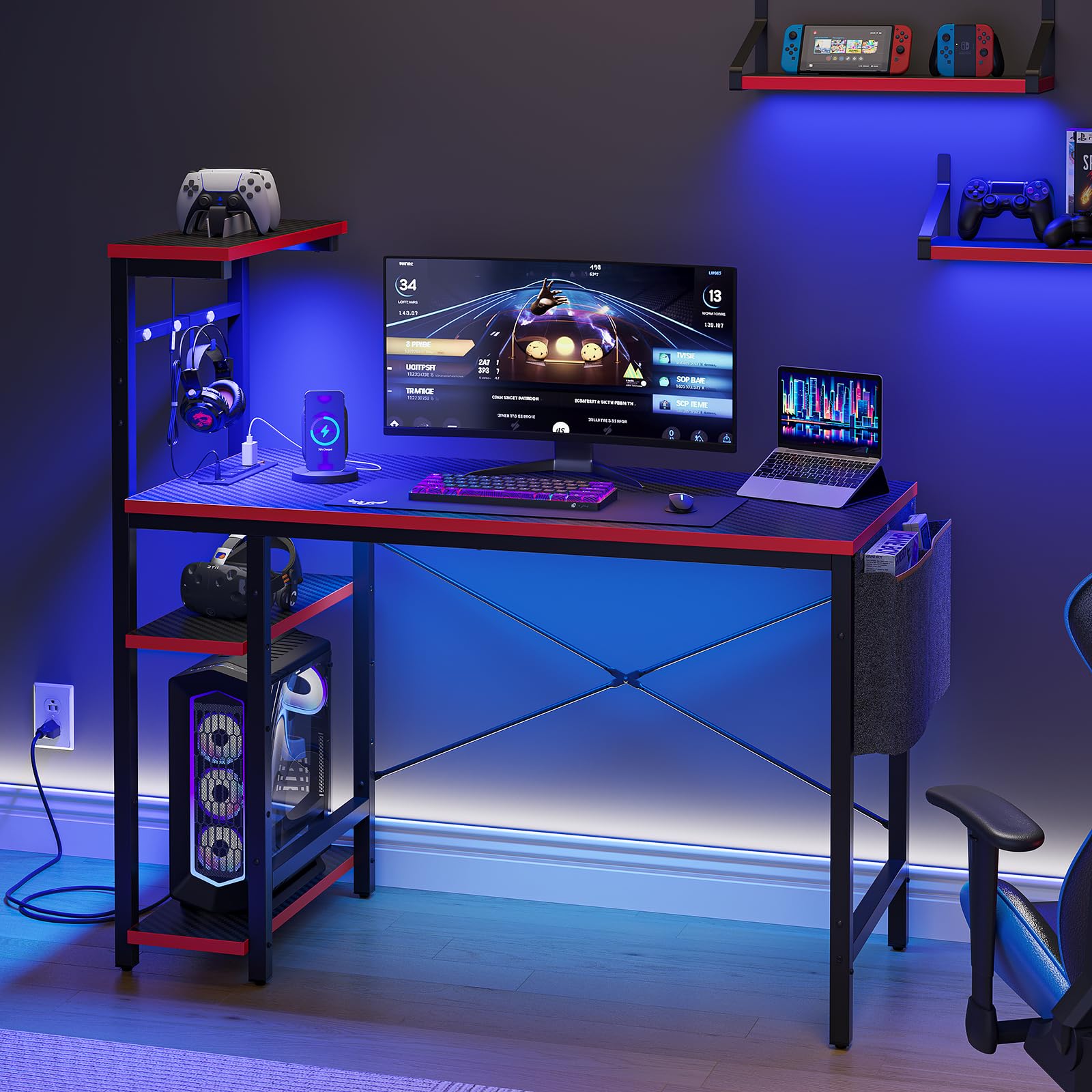 Mua Bestier Gaming Desk with Power Outlets, 44 Inch Led Gamer Desk with ...