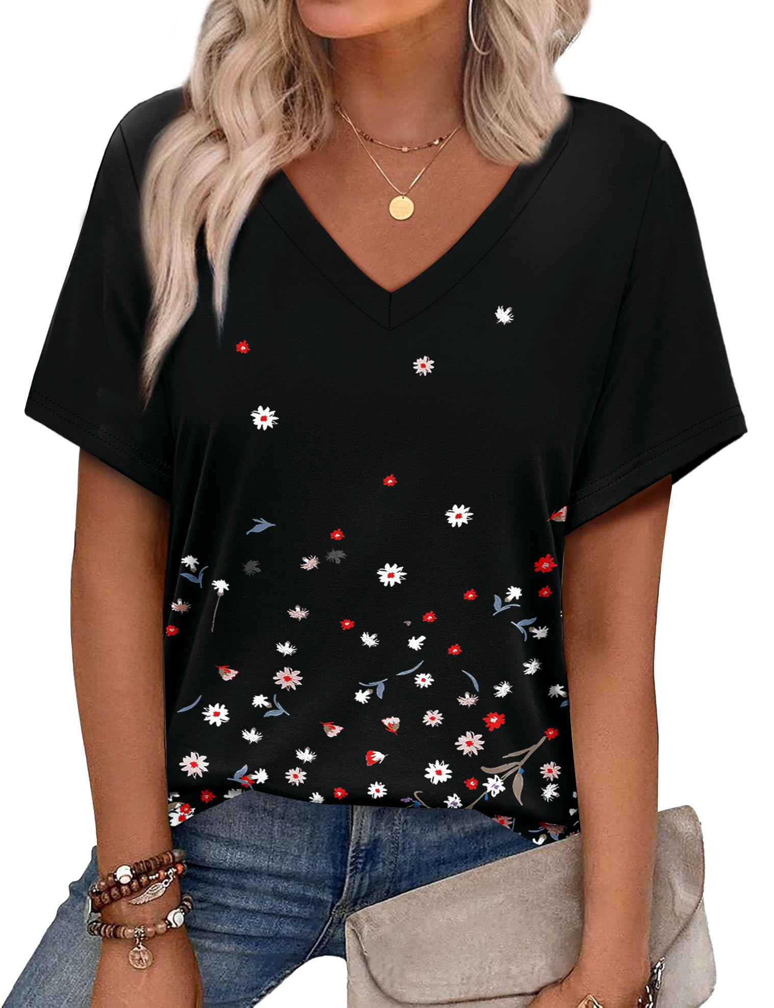 Alaroo Tshirts Shirts for Women Dressy Short Sleeve Tunic Tops V Neck ...