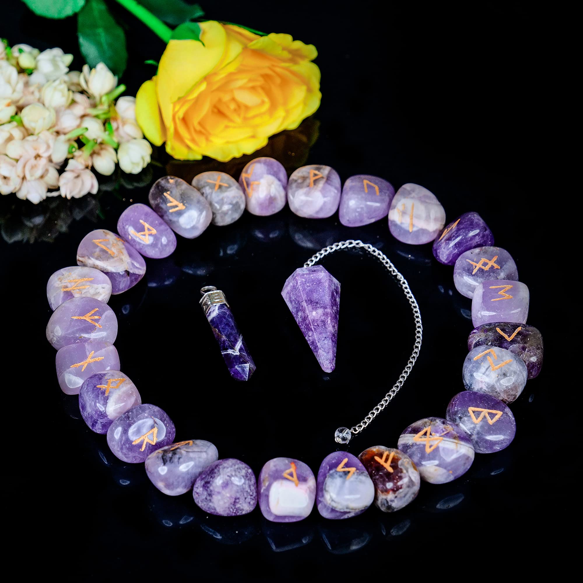 Amethyst Crystals, Rune, Rune Stone with Engraved Elder Futhark ...