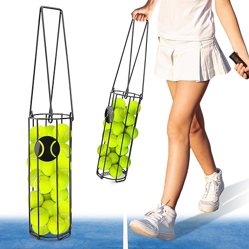 HolyMaji Cylindrical Tennis Ball Hopper Collector Pickleball Balls Retriever Basket Tennis Ball ...