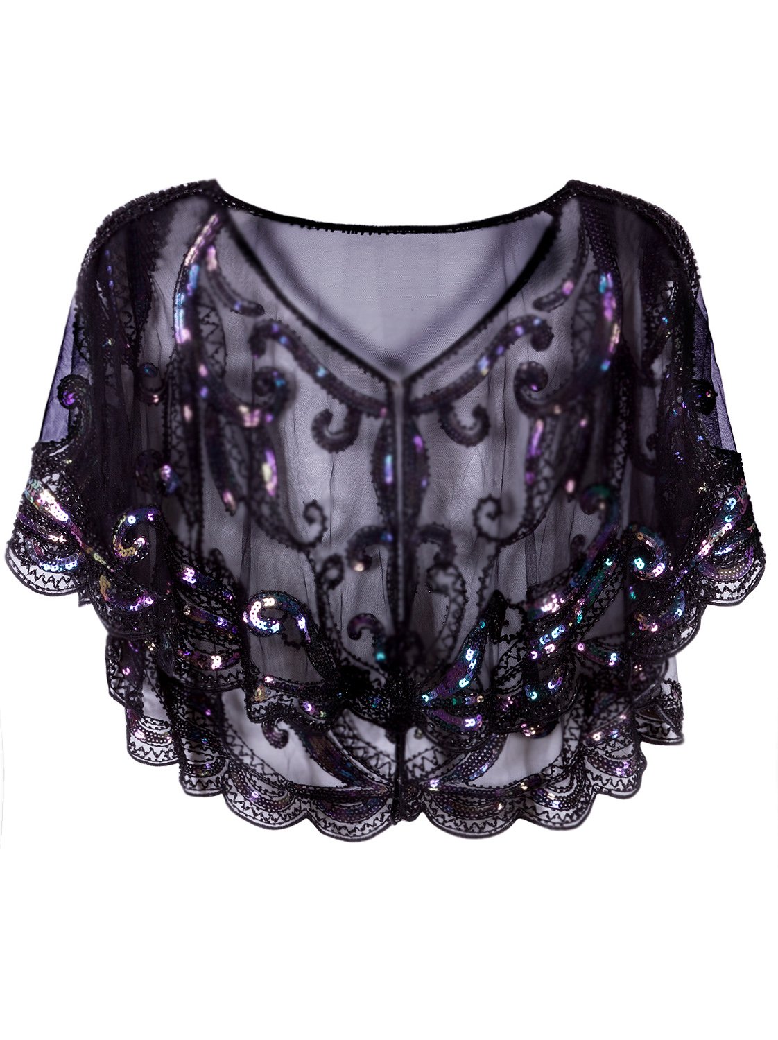 Vijiv Womens Vintage 1920s Shawl Beaded Sequin Deco Evening Cape Shrug ...