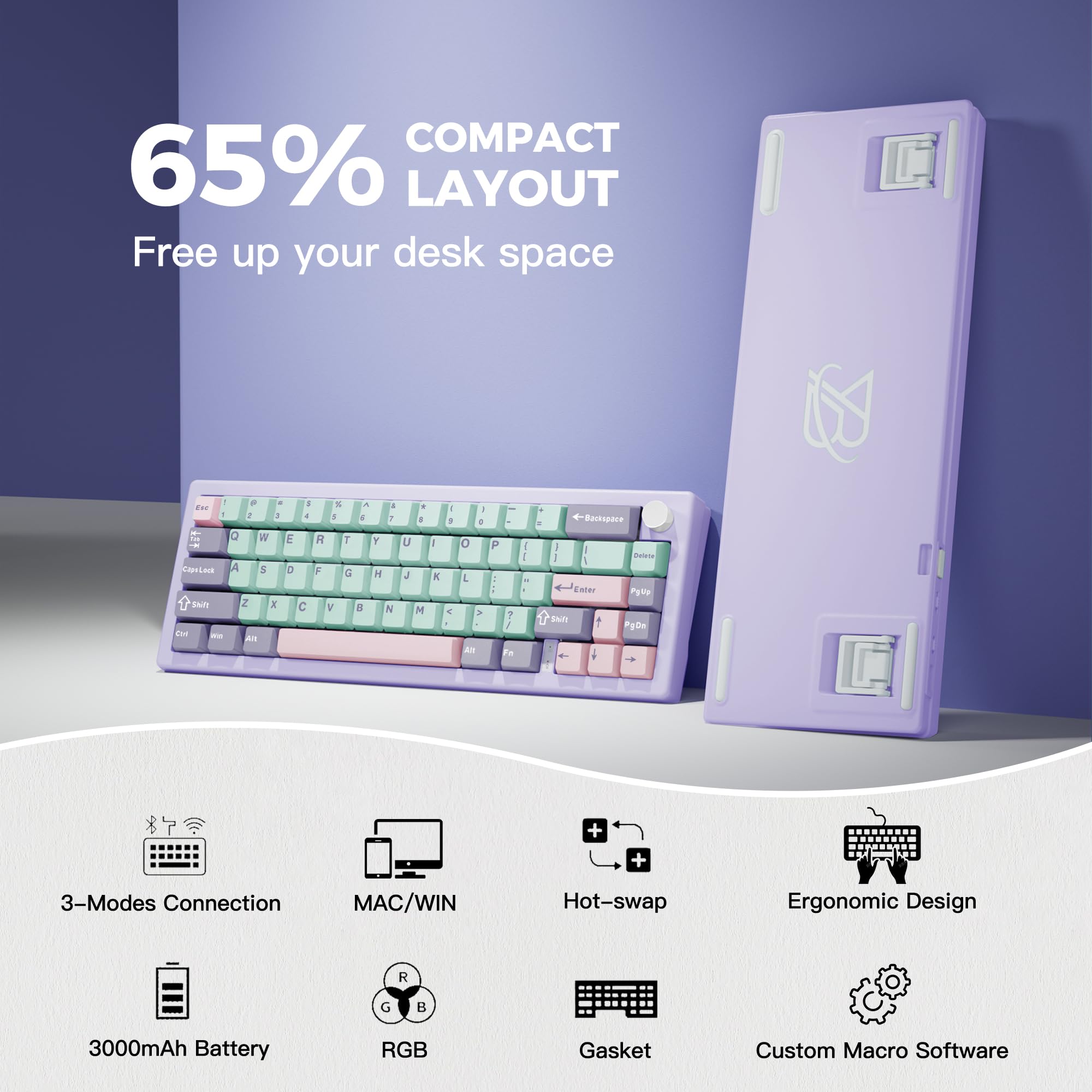 Mua GMK67-65% Wireless Gasket RGB Gaming Keyboard with Volume Knob,3 ...
