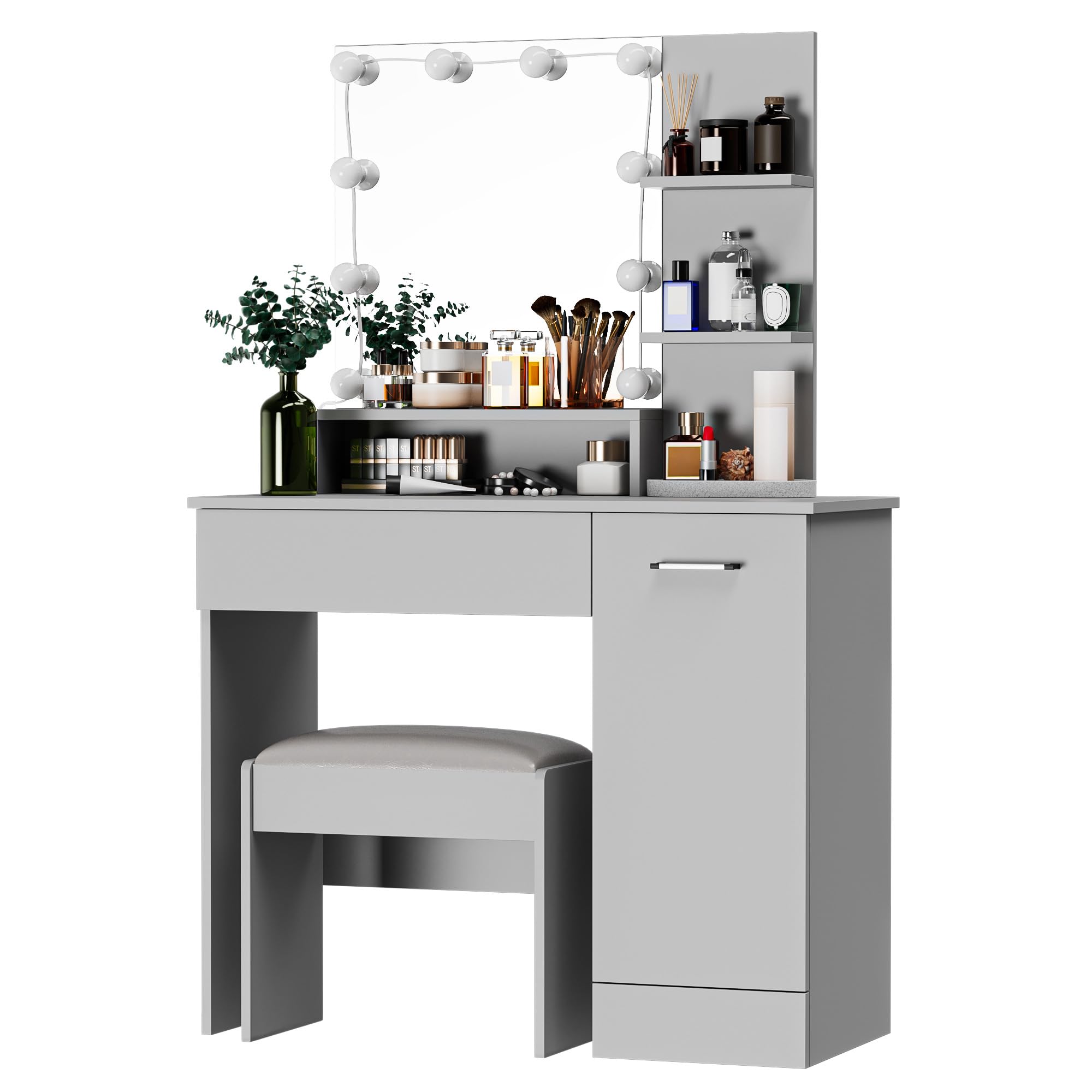 Mua Grey Vanity Table with DIY Lighted Mirror, Makeup Vanity Table Set ...