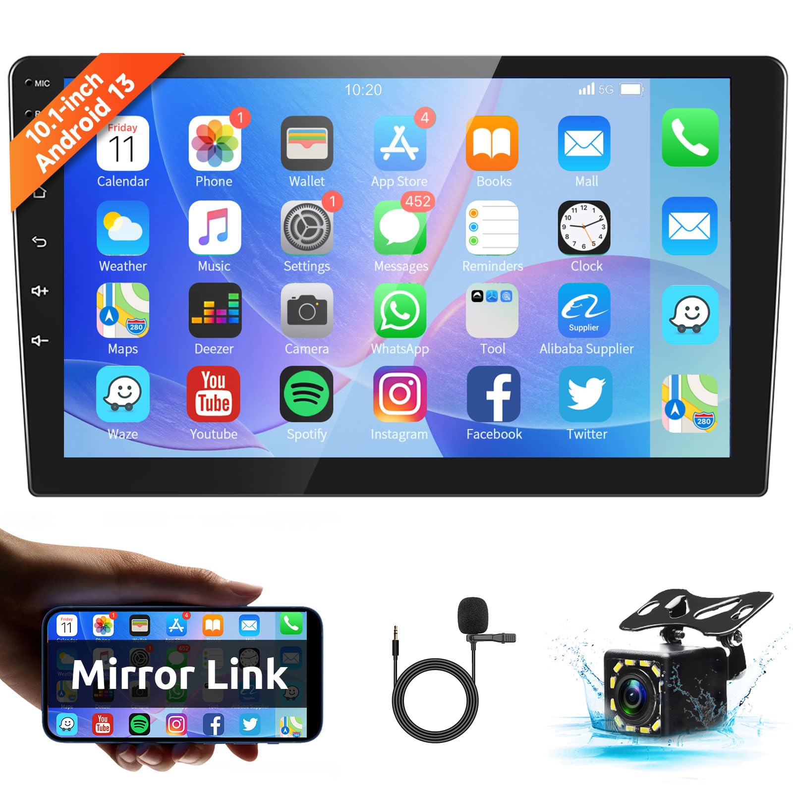 Android Double Din Car Stereo 10.1 Inch Touch Screen Car Radio Android ...