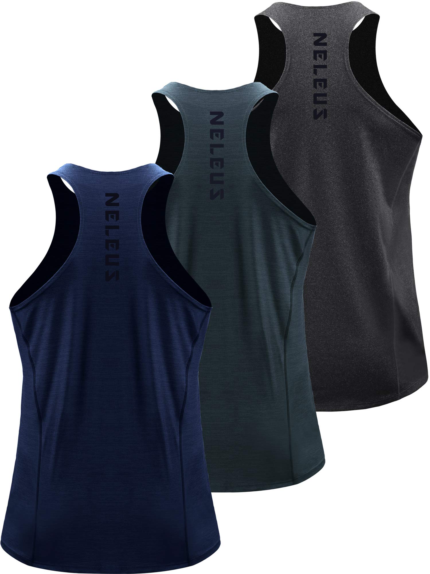 NELEUS Men's 3 Pack Running Tank Top Dry Fit Y-Back Athletic Workout ...