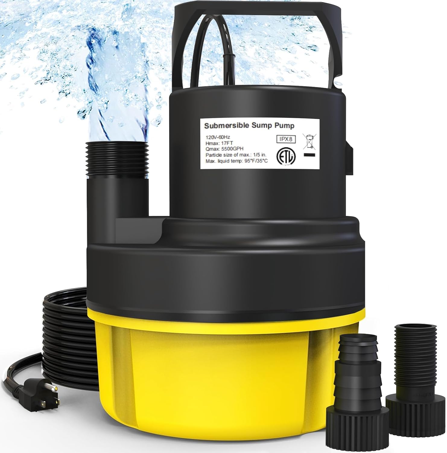 QIOMALA 1HP Sump Pump Submersible, 3200GPH Sump Pump Utility Water Pump ...