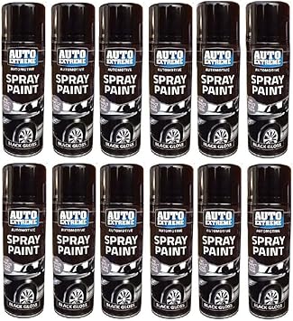 12 X Black Gloss Aerosol Spray Cans 250ml Car Van ETC Auto Extreme ...