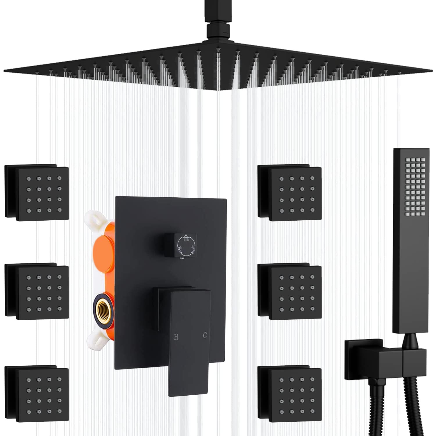 Mua AYIVG Bathroom Black 12 Inch Ceiling Rainfall Shower System With 6 ...