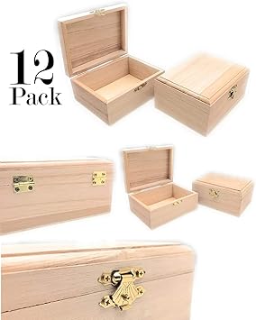 Amazon.com: 12 Pc Rectangle Unfinished Wood Box Natural DIY Craft Stash ...