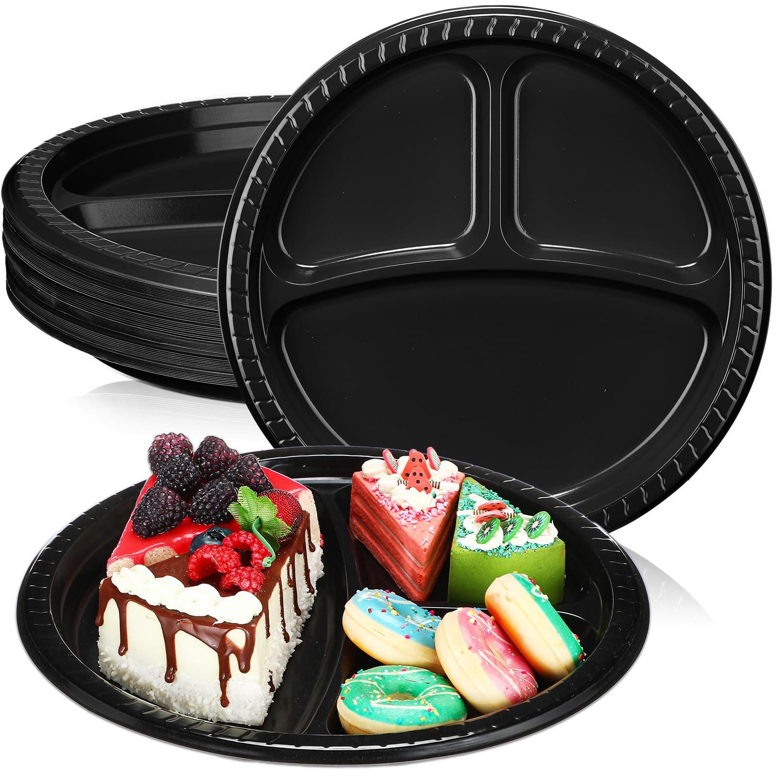 Teenyyou 50 Pcs 10 Inch Plastic 3 Compartment Divided Plates Heavy ...